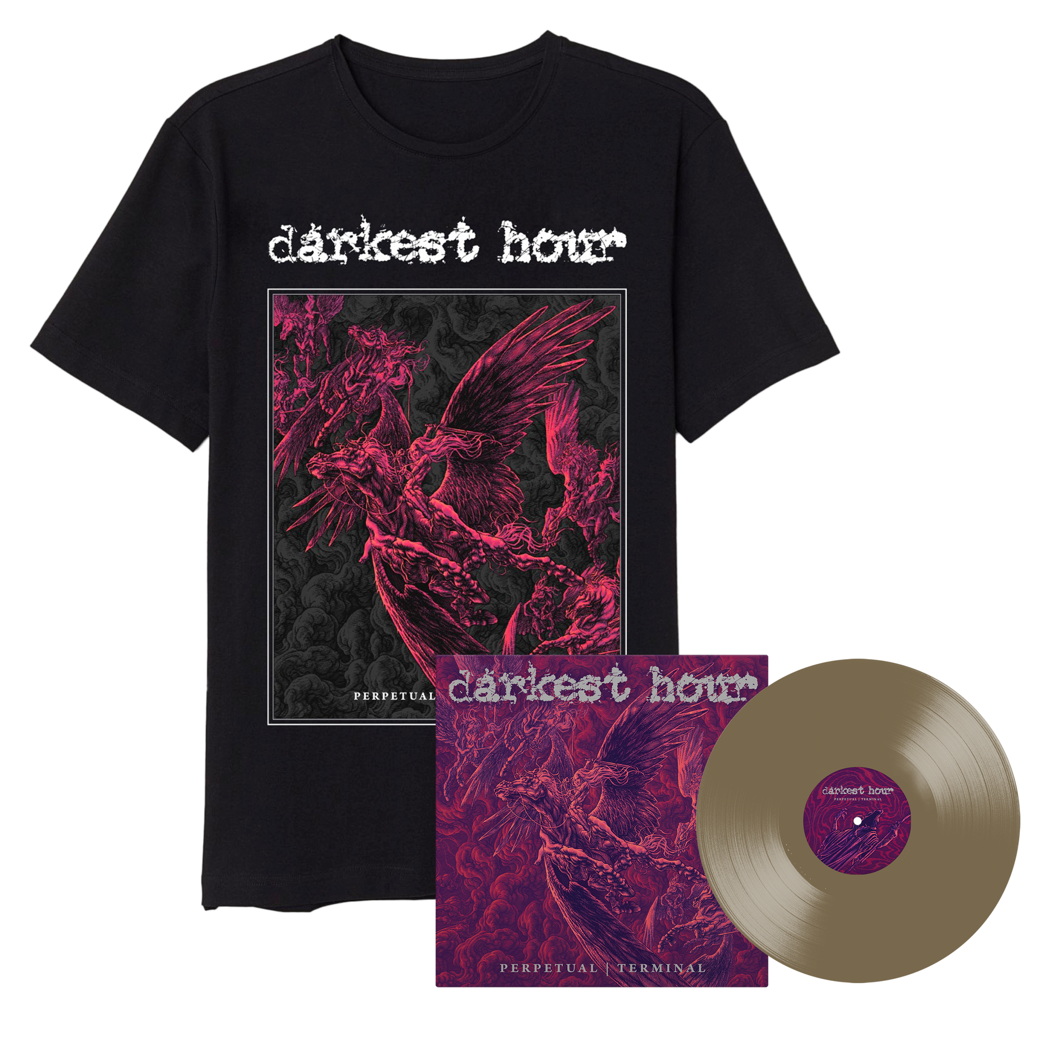 Darkest Hour - Perpetual Terminal Shirt + Vinyl (Gold Nugget) Bundle
